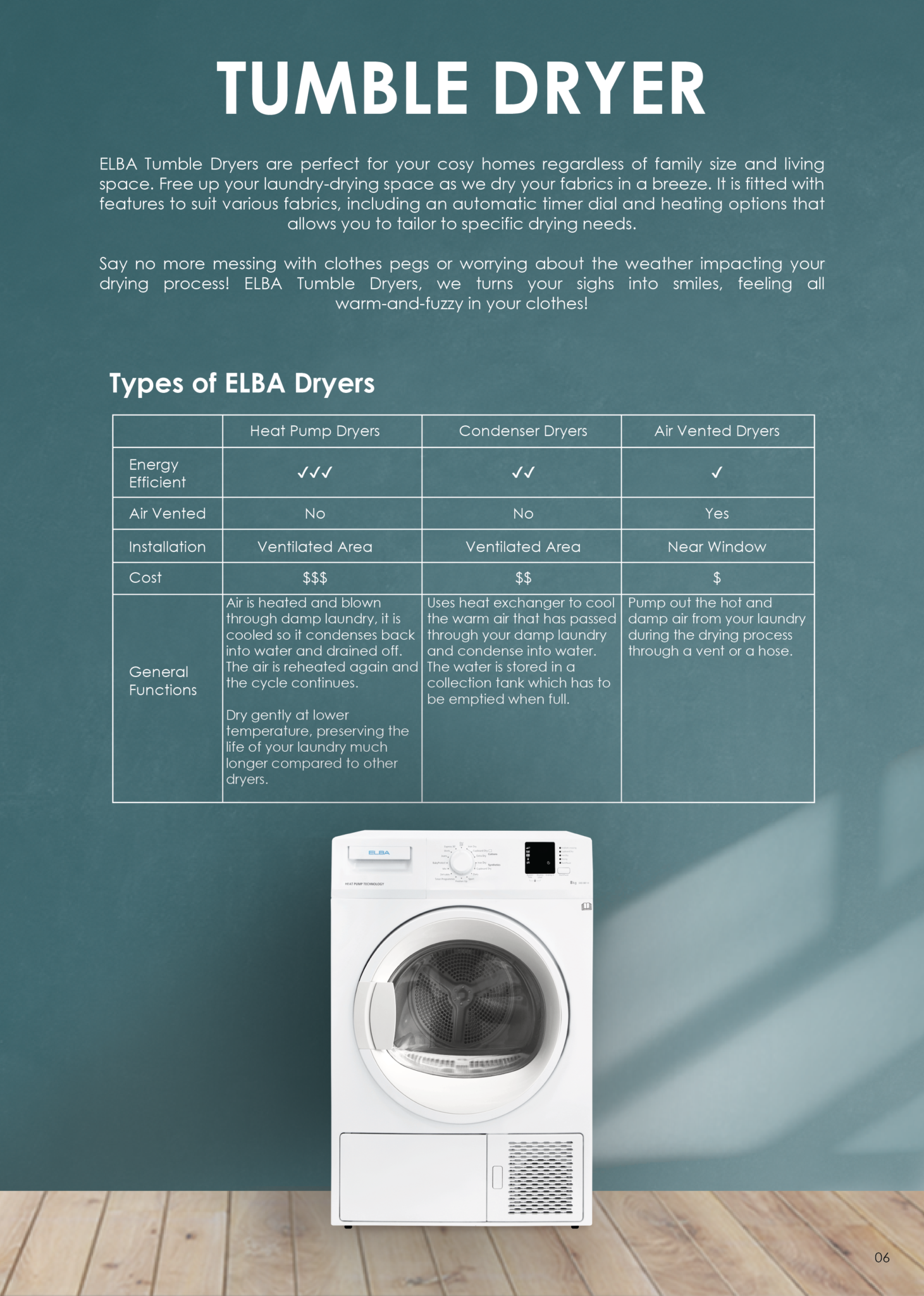 7kg Air Vented Dryer - EBD 750 V | ELBA - SINGAPORE